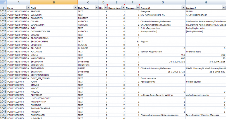 Dumps all fields in a IBM Notes database to Excel